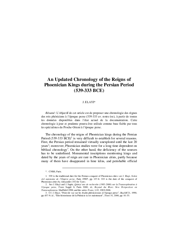 (PDF) An Updated Chronology of the Reigns of Phoenician Kings during ...