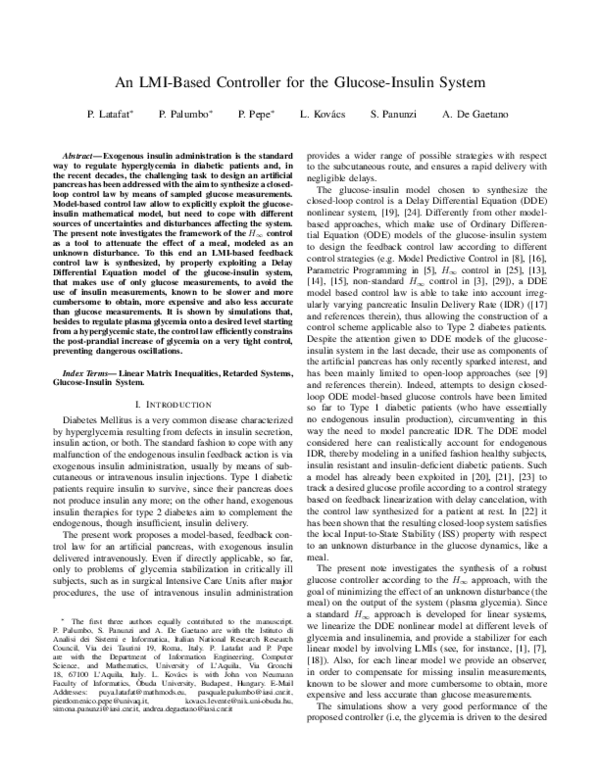 (PDF) An LMI-based controller for the glucose-insulin system