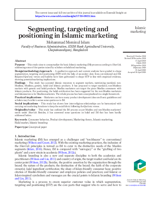 (PDF) Segmenting, targeting and positioning in Islamic marketing