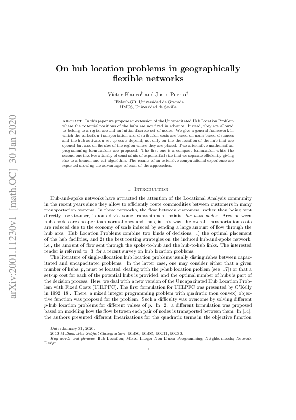 (PDF) On hub location problems in geographically flexible networks