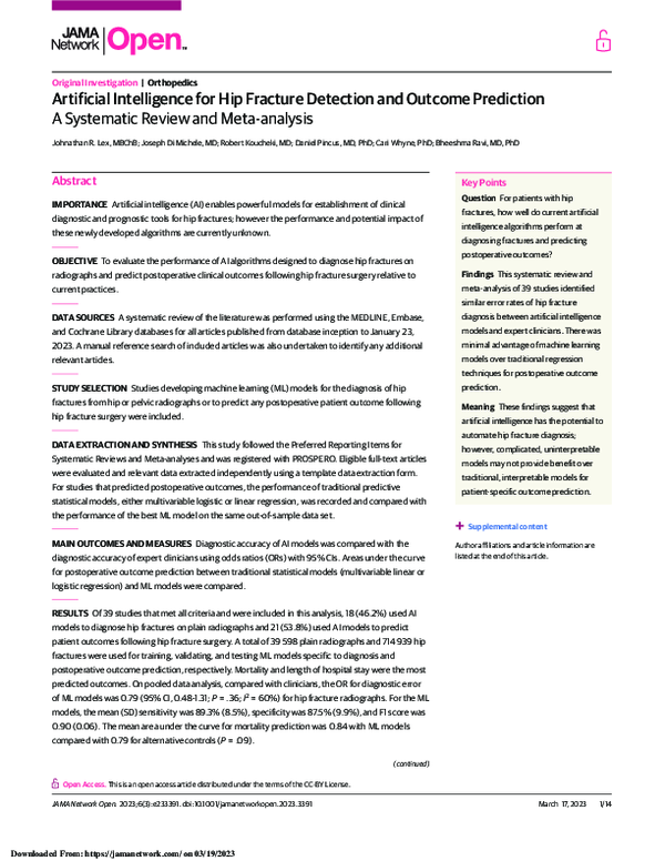 (PDF) Artificial Intelligence for Hip Fracture Detection and Outcome Prediction | Robert ...