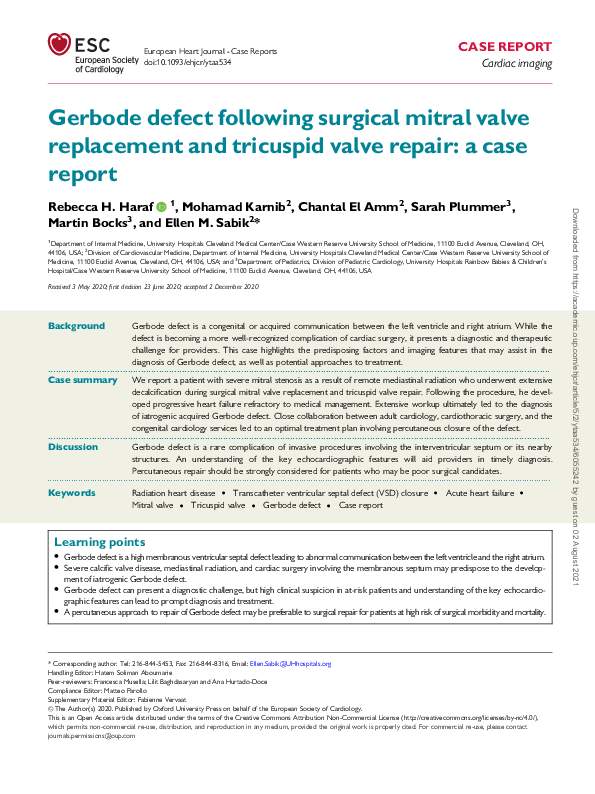(PDF) Gerbode defect following surgical mitral valve replacement and ...