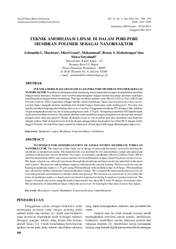 (PDF) Teknik Amobilisasi Lipase Didalam Pori-Pori Membran Polimer ...