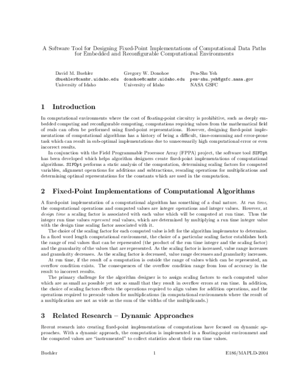 Pdf A Software Tool For Designing Fixed Point Implementations Of Computational Data Paths
