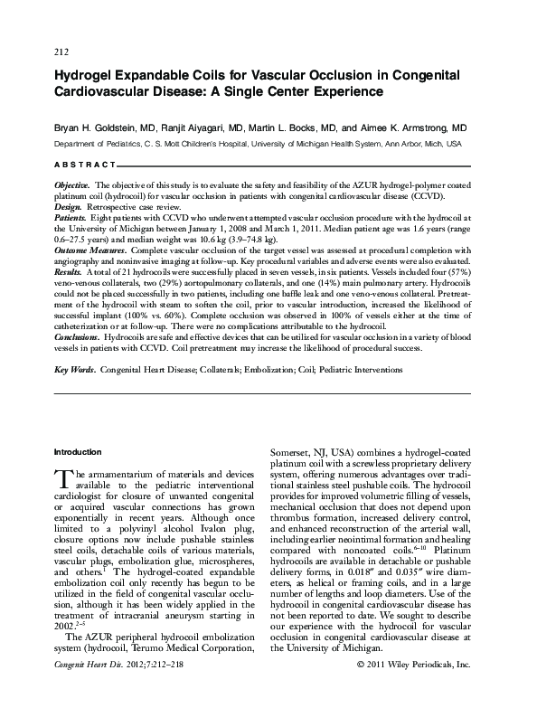 (PDF) Hydrogel Expandable Coils for Vascular Occlusion in Congenital ...