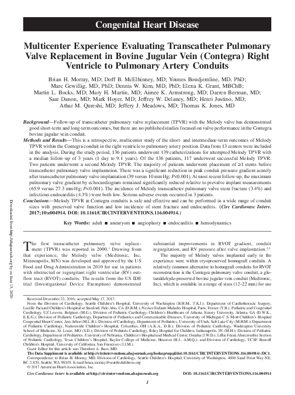(PDF) Multicenter Experience Evaluating Transcatheter Pulmonary Valve ...