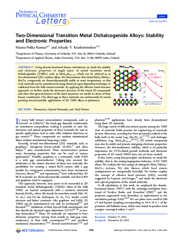 (PDF) Two-Dimensional Transition Metal Dichalcogenide Alloys: Stability ...