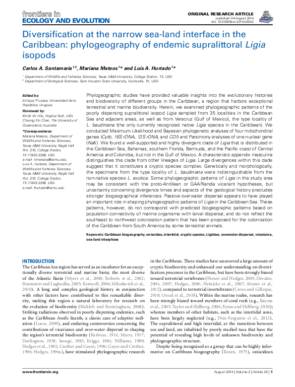 (PDF) Diversification at the narrow sea-land interface in the Caribbean ...
