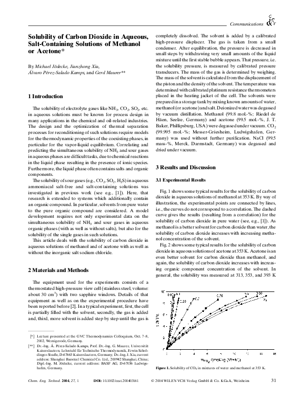 (PDF) Solubility of Carbon Dioxide in Aqueous, Salt-Containing ...