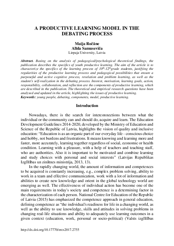(PDF) A Productive Learning Model in Debating Process