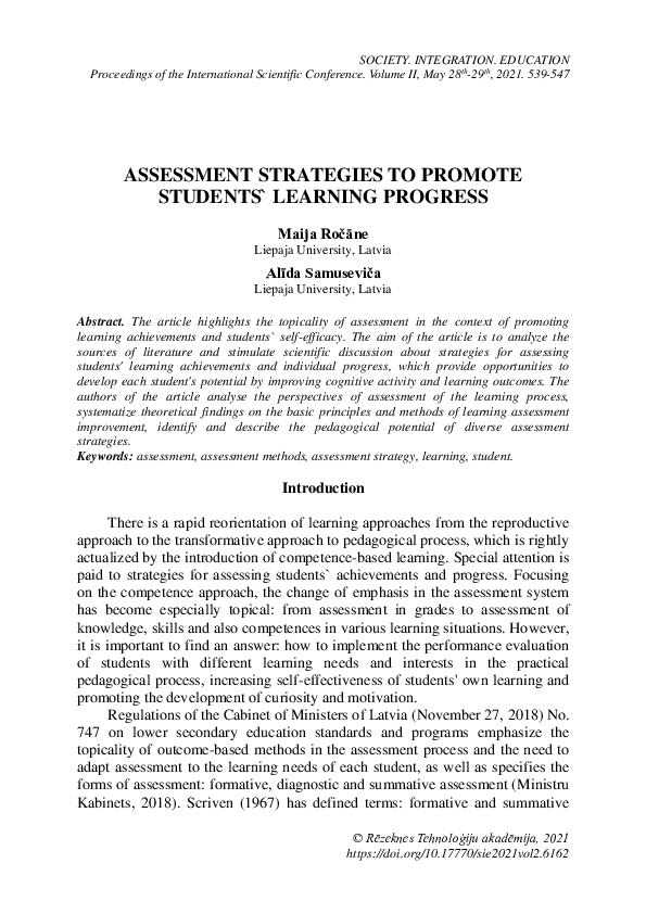 (PDF) Assessment Strategies to Promote Students` Learning Progress