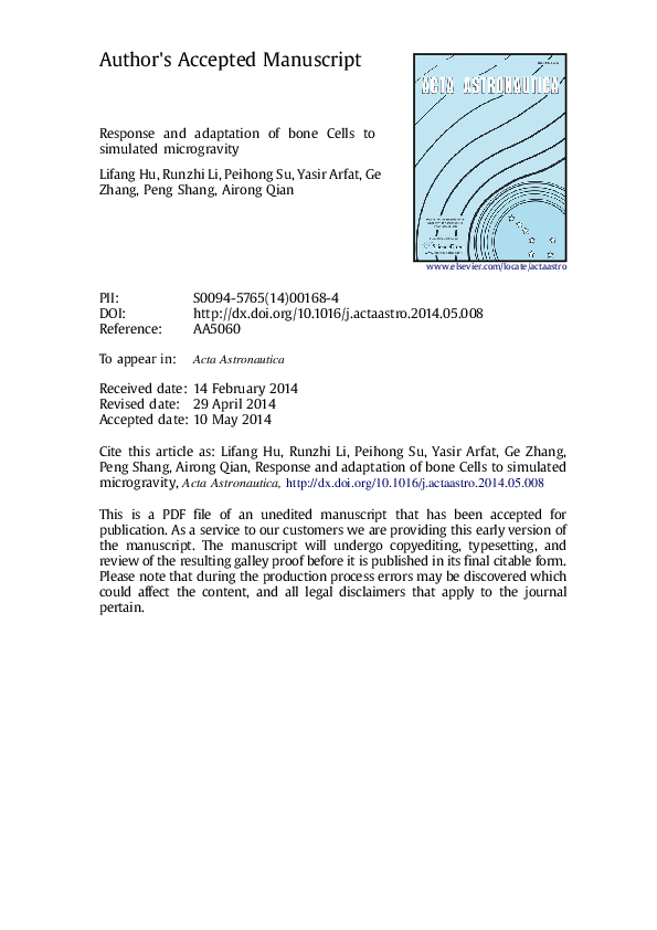 (PDF) Response and adaptation of bone cells to simulated microgravity