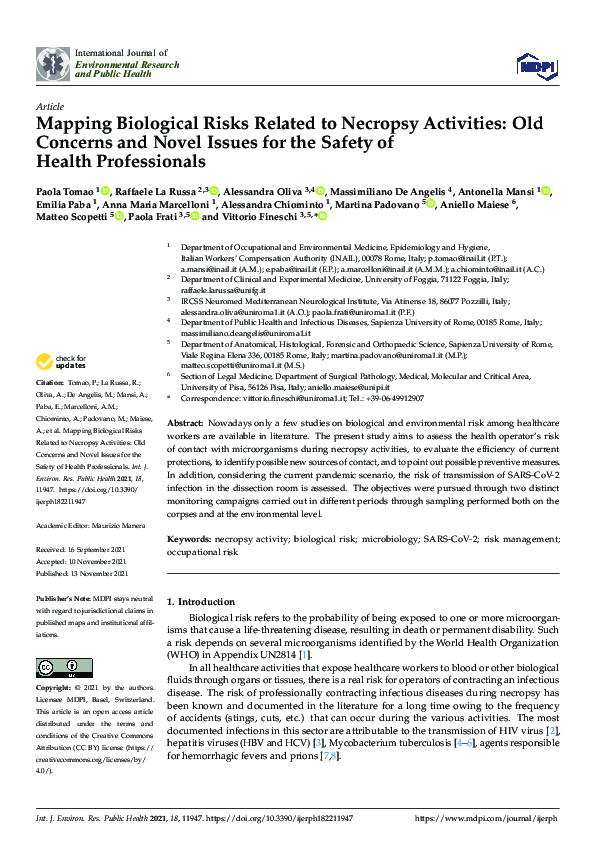 (PDF) Mapping Biological Risks Related to Necropsy Activities: Old Concerns and Novel Issues for ...