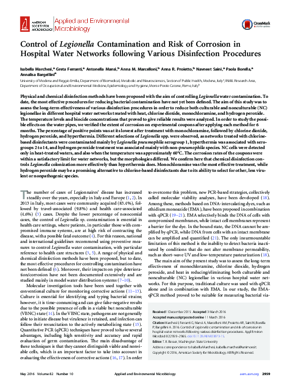(PDF) Control of Legionella Contamination and Risk of Corrosion in ...