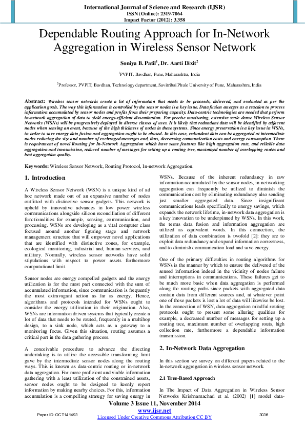 (PDF) Dependable Routing Approach for In-Network Aggregation in Wireless Sensor Network | Soniya ...