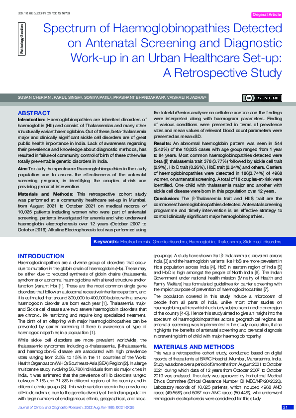 (PDF) Spectrum of Haemoglobinopathies Detected on Antenatal Screening ...
