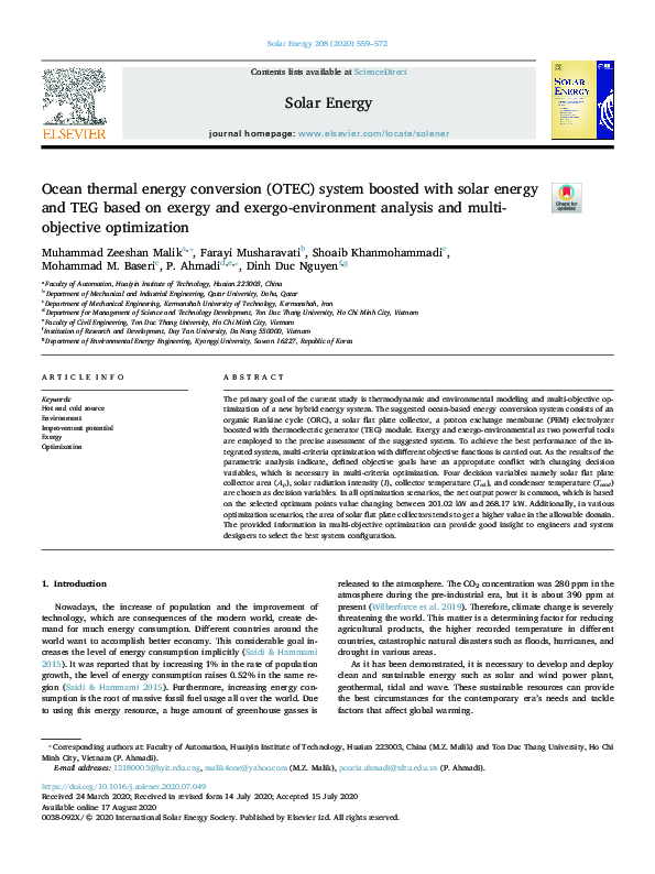 Pdf Ocean Thermal Energy Conversion Otec System Boosted With Solar