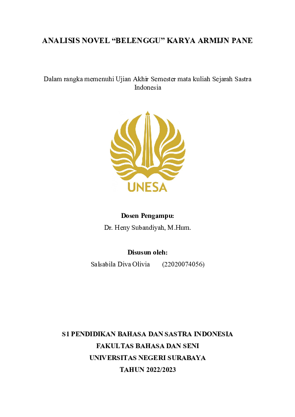 (DOC) ANALISIS NOVEL "BELENGGU" KARYA ARMIJN PANE