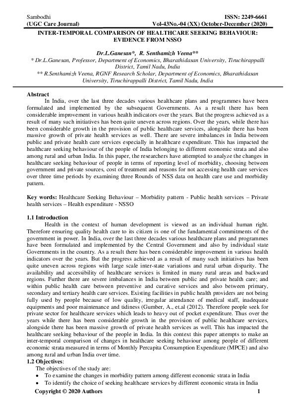 Pdf Inter Temporal Comparison Of Healthcare Seeking Behaviour