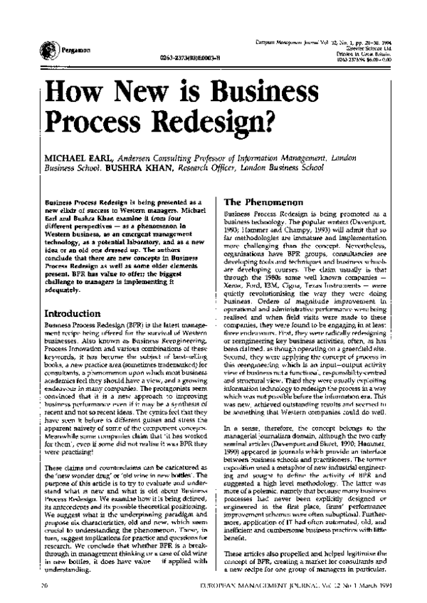 (PDF) How new is business process redesign? | Bushra Khan - Academia.edu