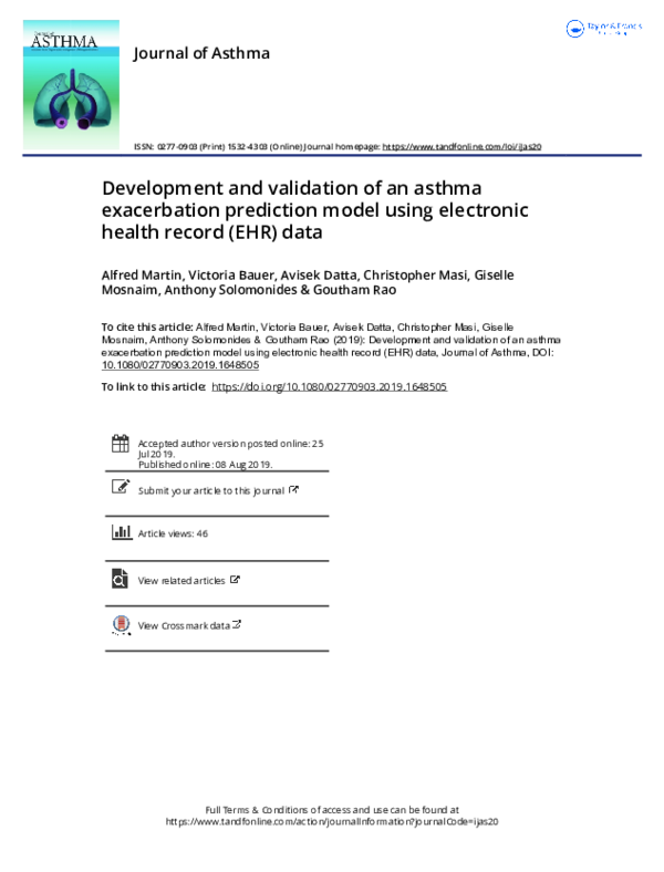 (PDF) Development and validation of an asthma exacerbation prediction ...