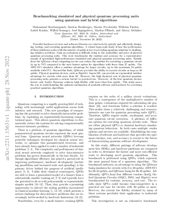 (PDF) Benchmarking simulated and physical quantum processing units using quantum and hybrid ...