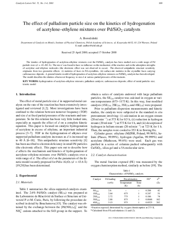 (PDF) The effect of palladium particle size on the kinetics of hydrogenation of acetylene ...