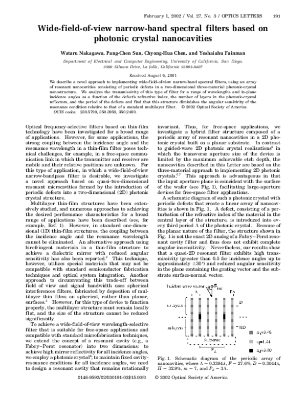 (PDF) Wide-field-of-view narrow-band spectral filters based on photonic ...