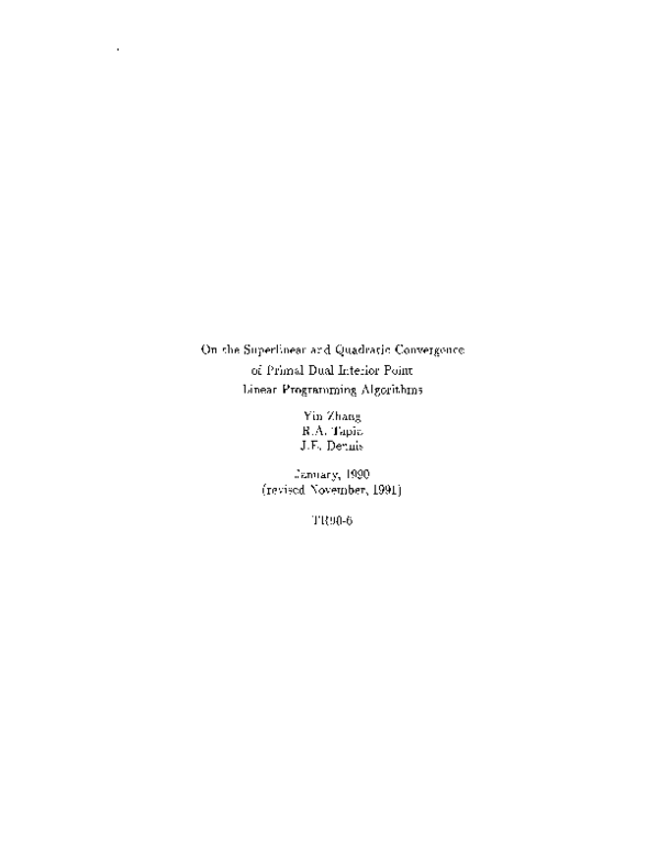 Pdf On The Superlinear And Quadratic Convergence Of Primal Dual