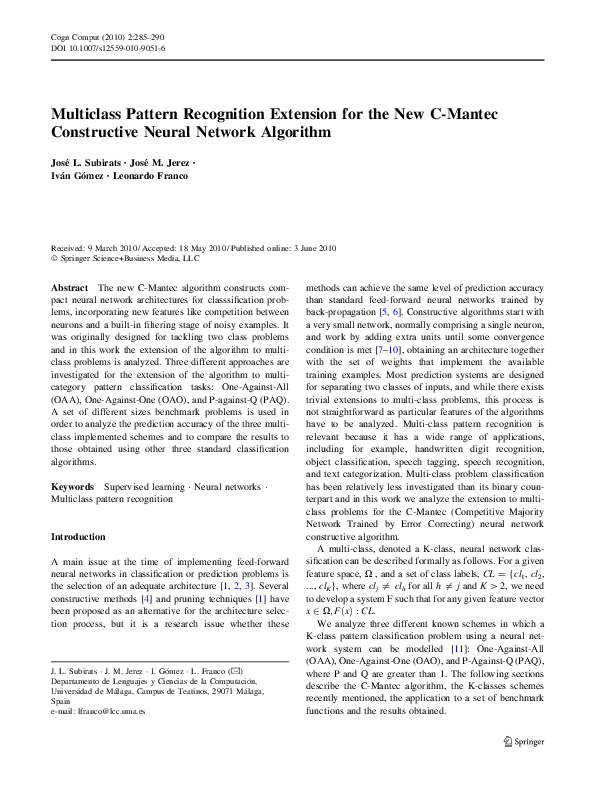 Pdf Multiclass Pattern Recognition Extension For The New C Mantec Constructive Neural Network