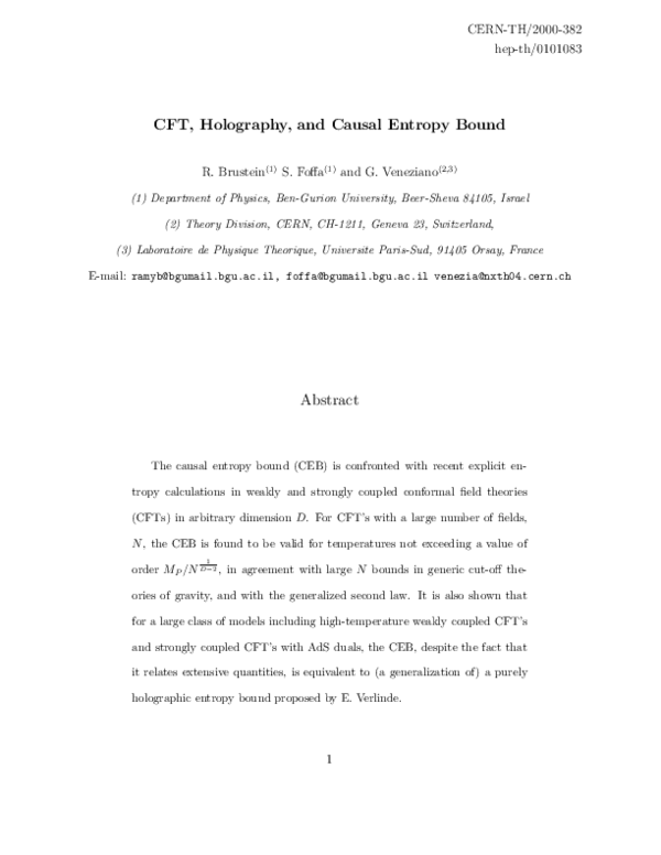 (PDF) CFT, holography, and causal entropy bound