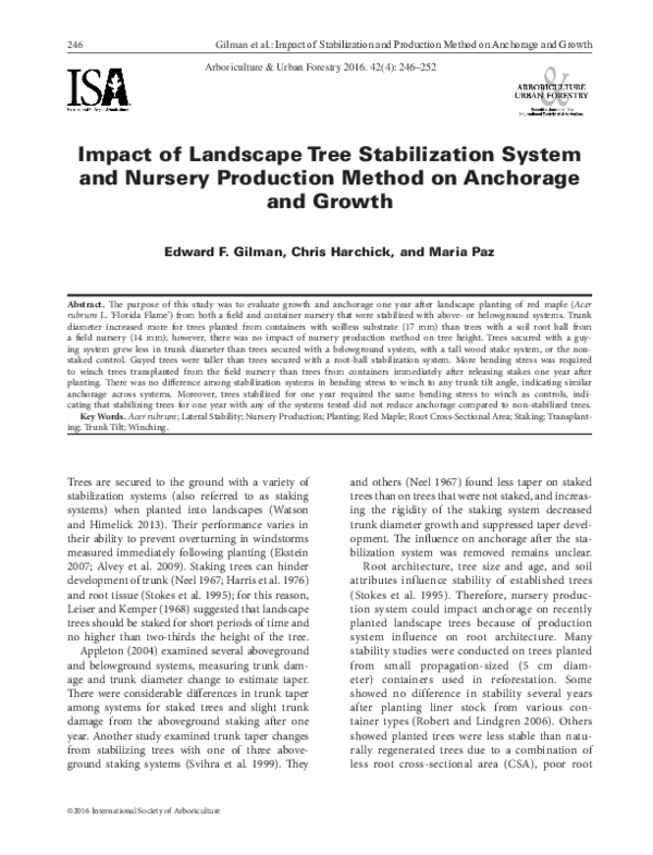 (PDF) Impact of Landscape Tree Stabilization System and Nursery ...