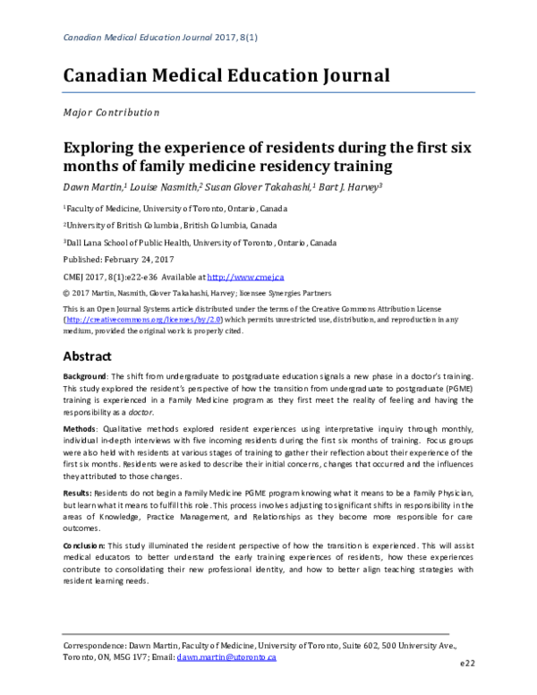 (PDF) Exploring the Experiences of Residents During the First Six ...