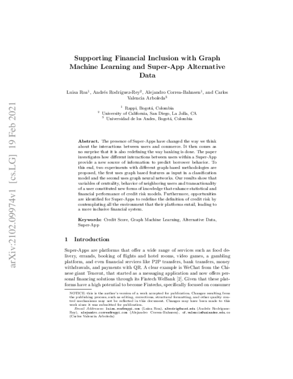 (PDF) Supporting Financial Inclusion with Graph Machine Learning and ...
