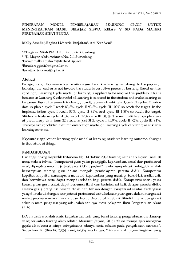 (PDF) Penerapan Model Pembelajaran Learning Cycle Untuk Meningkatkan Hasil Belajar Siswa Kelas V ...