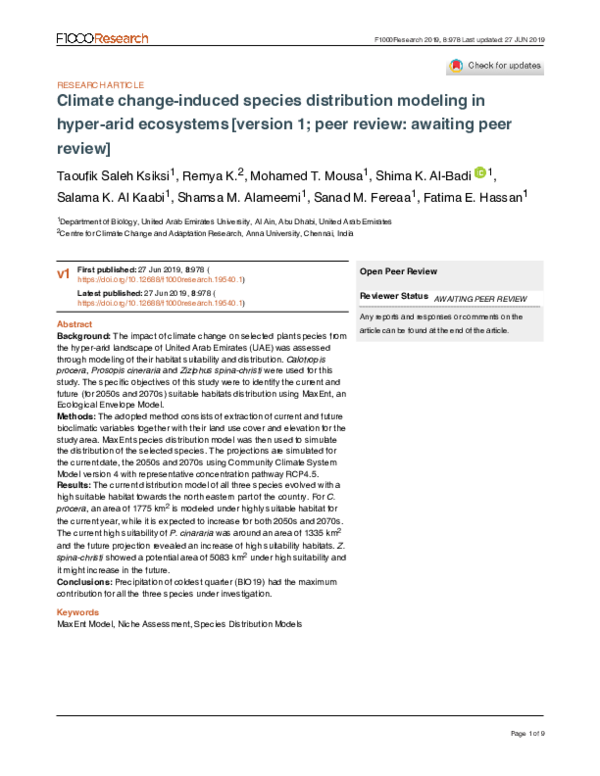 (PDF) Climate change-induced species distribution modeling in hyper ...