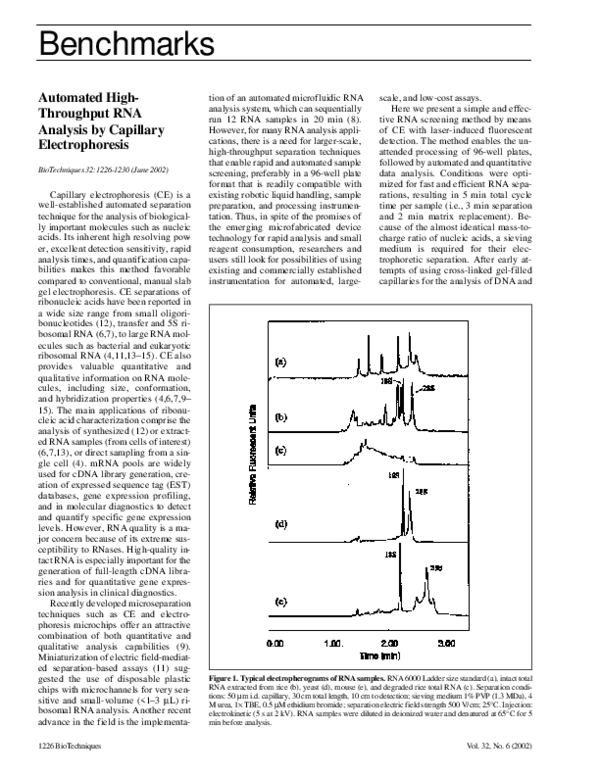 (PDF) Automated High-Throughput RNA Analysis by Capillary Electrophoresis
