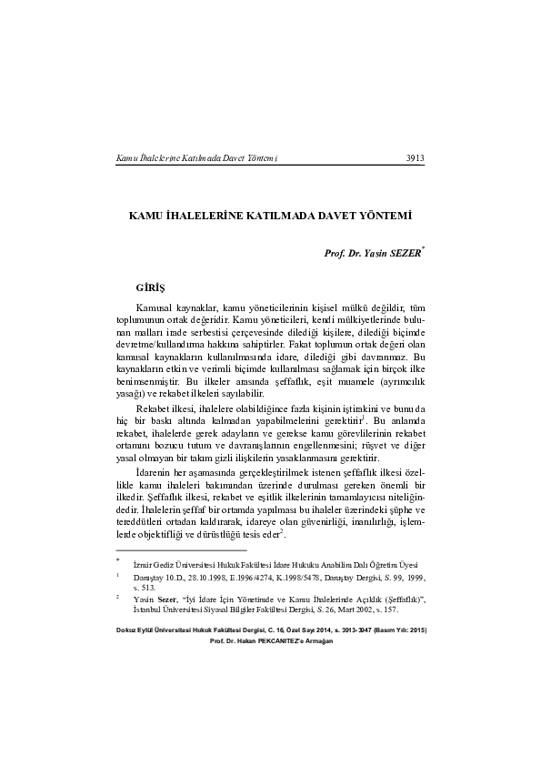 (PDF) Kamu İhalelerine Katılmada Davet Yöntemi