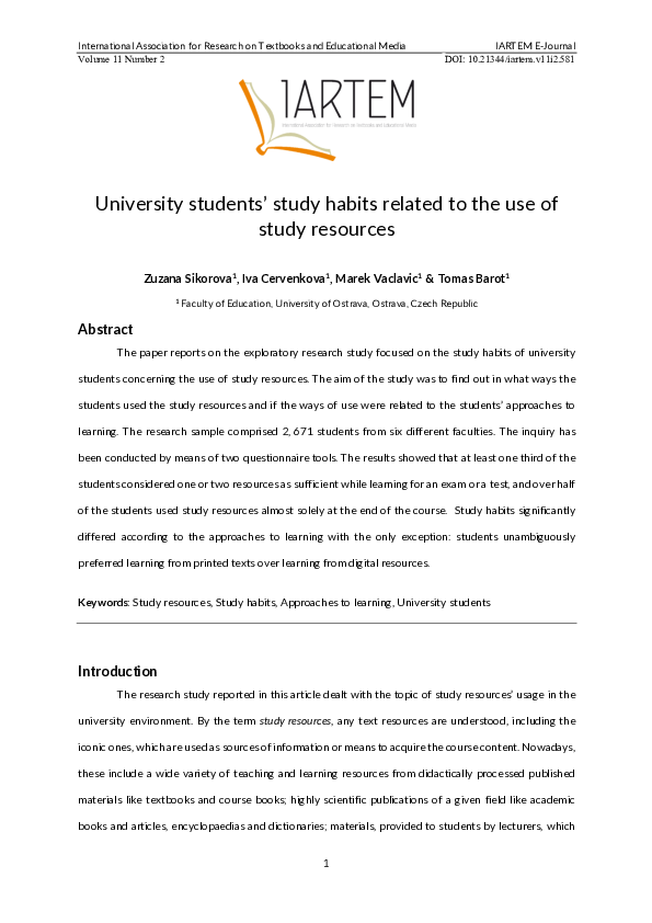 (PDF) University students’ study habits related to the use of study ...