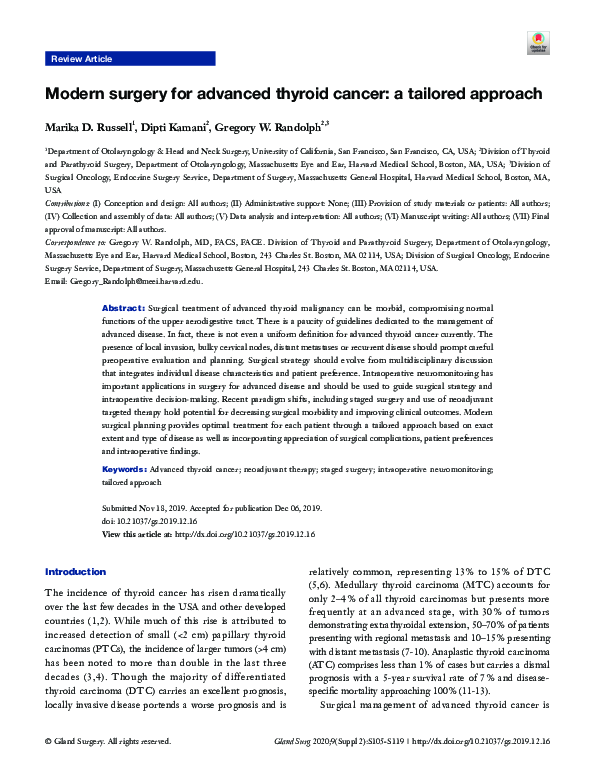 (PDF) Modern surgery for advanced thyroid cancer: a tailored approach ...