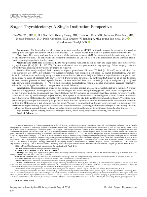 (PDF) Staged Thyroidectomy: A Single Institution Perspective