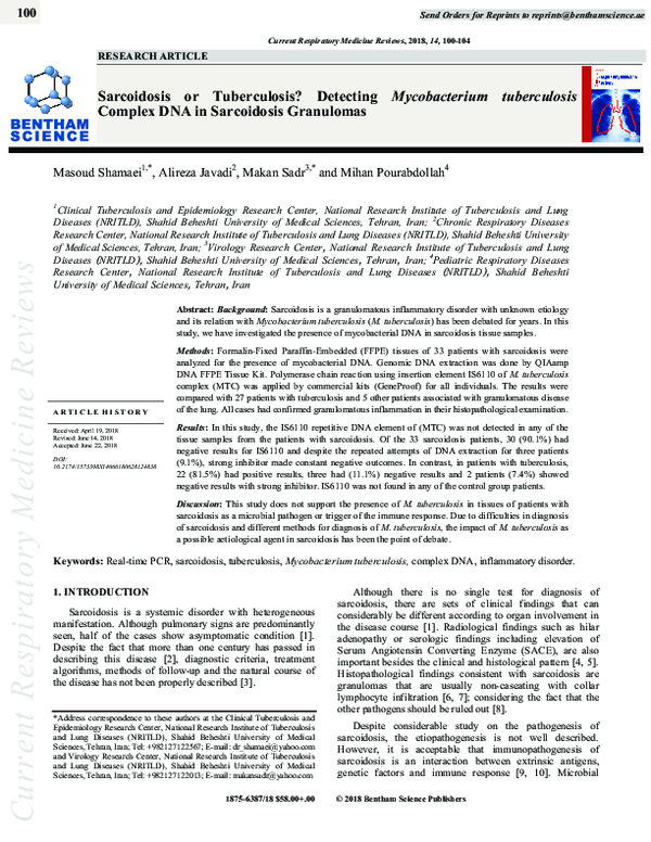 (PDF) Sarcoidosis or Tuberculosis? Detecting Mycobacterium tuberculosis ...