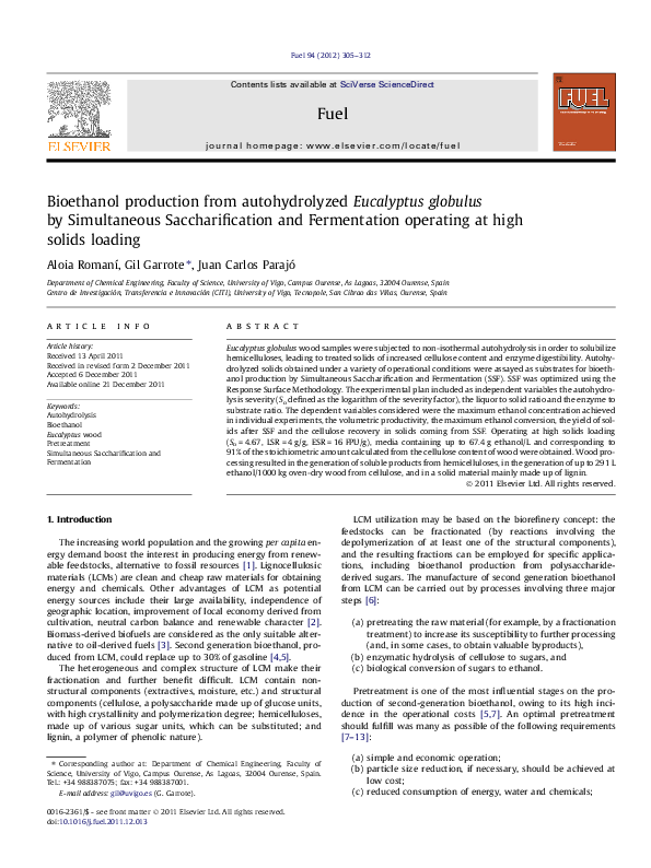(PDF) Bioethanol production from autohydrolyzed Eucalyptus globulus by Simultaneous ...