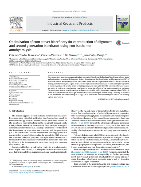 (PDF) Optimization of corn stover biorefinery for coproduction of ...