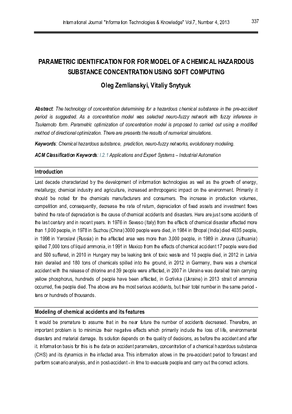 (PDF) Parametric Identification for for Model of a Chemical Hazardous Substance Concentration ...