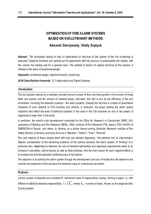 (PDF) Optimization of Fire Alarm Systems Based on Evolutionary Methods