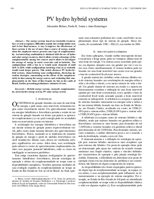 (PDF) PV hydro hybrid systems