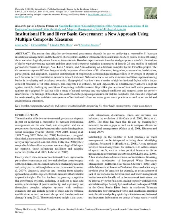 (PDF) Institutional Fit and River Basin Governance: a New Approach ...
