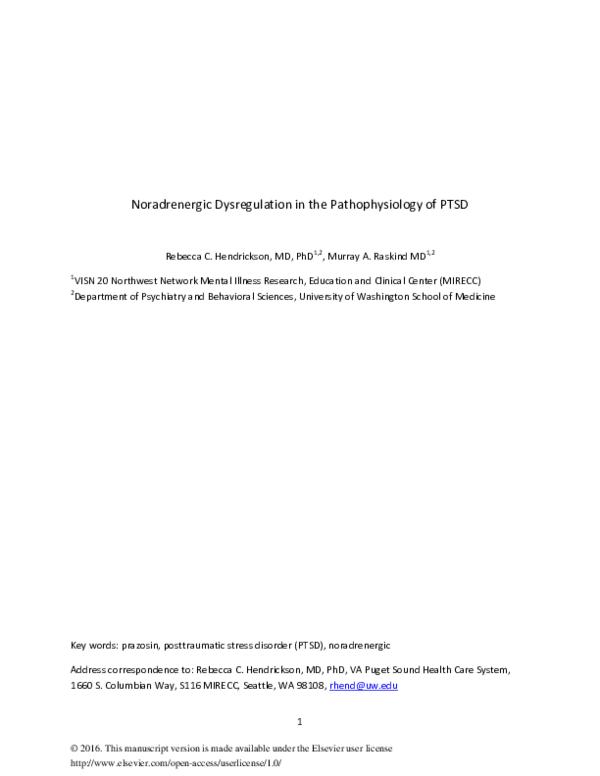 (PDF) Noradrenergic dysregulation in the pathophysiology of PTSD