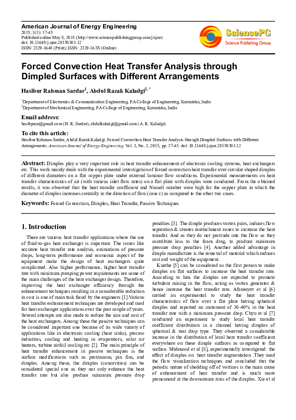 (PDF) Forced Convection Heat Transfer Analysis through Dimpled Surfaces with Different ...